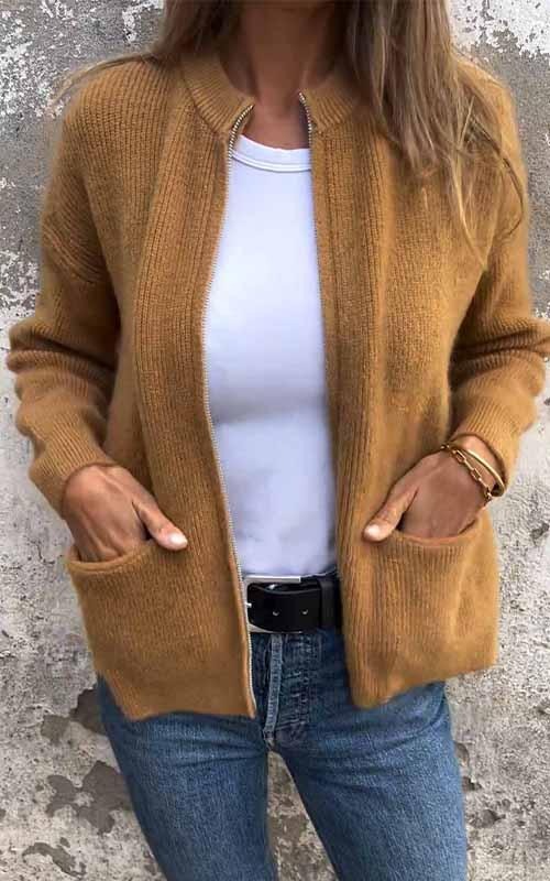 Round Neck Zipper Knitted Jacket – Hambort.com