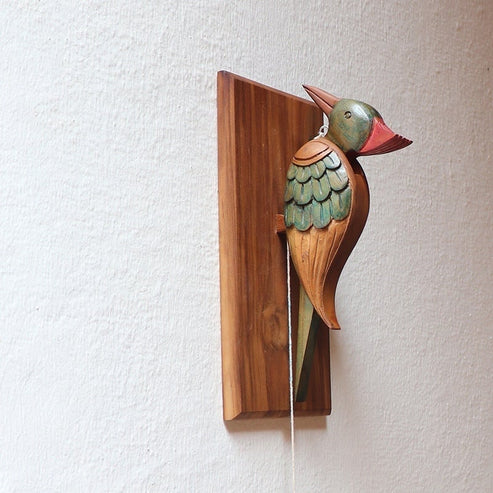Hand Carved Decorative Woodpecker - Wooden Bird Doorbell – Hambort.com
